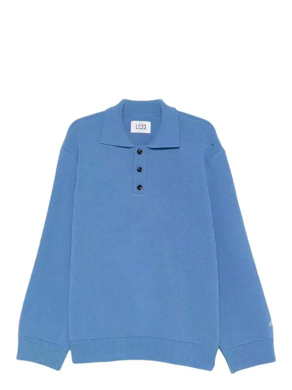 LC23 Button Collar Sweater - Blue