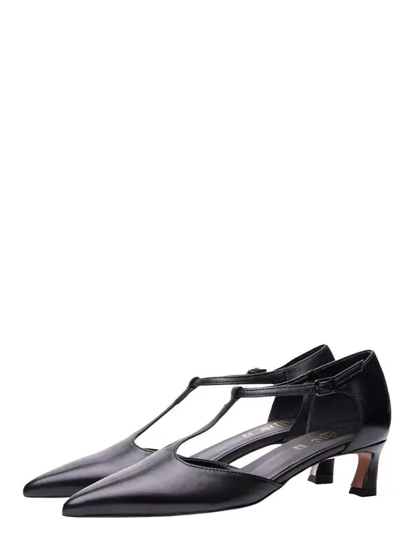 POCHE PARIS T-strap Buckle Pumps - Black