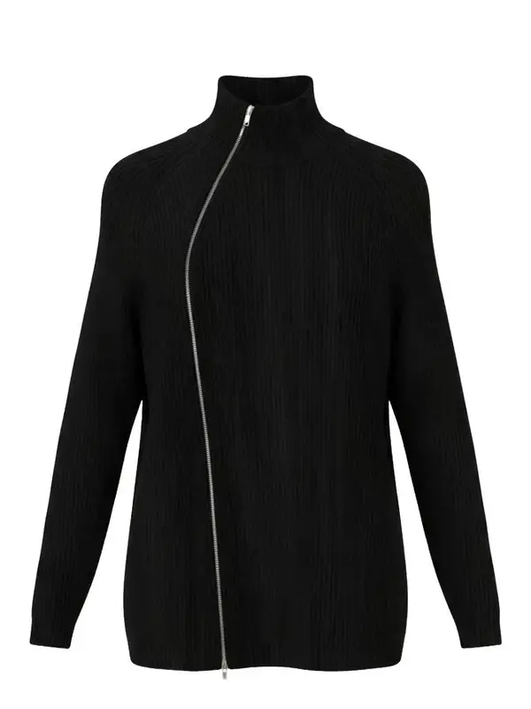 Alpha Studio Zip-up Ribbed Knit Cardigan - Black