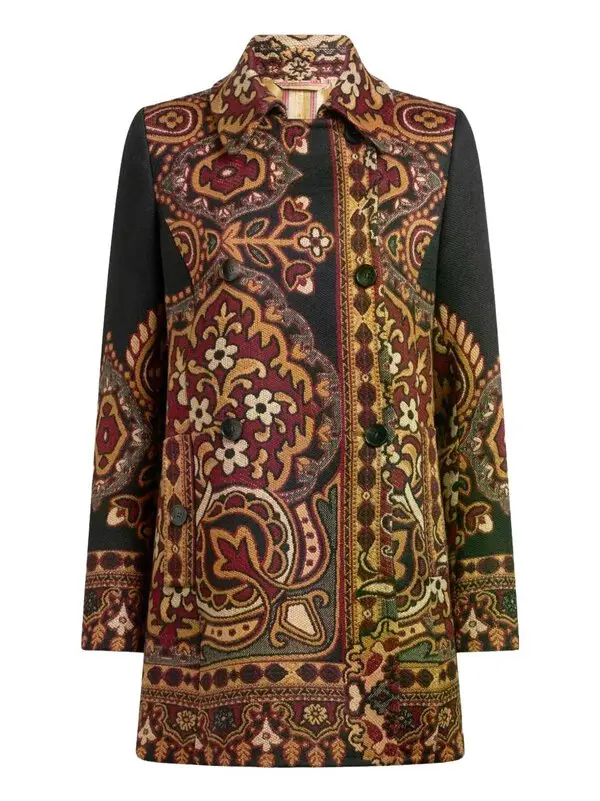 Etro Floral Jacquard Double-breasted Coat - Black