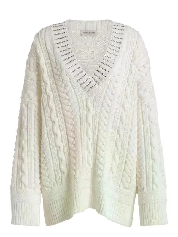 Alberta Ferretti Aran Cable-knit Sweater - Neutrals