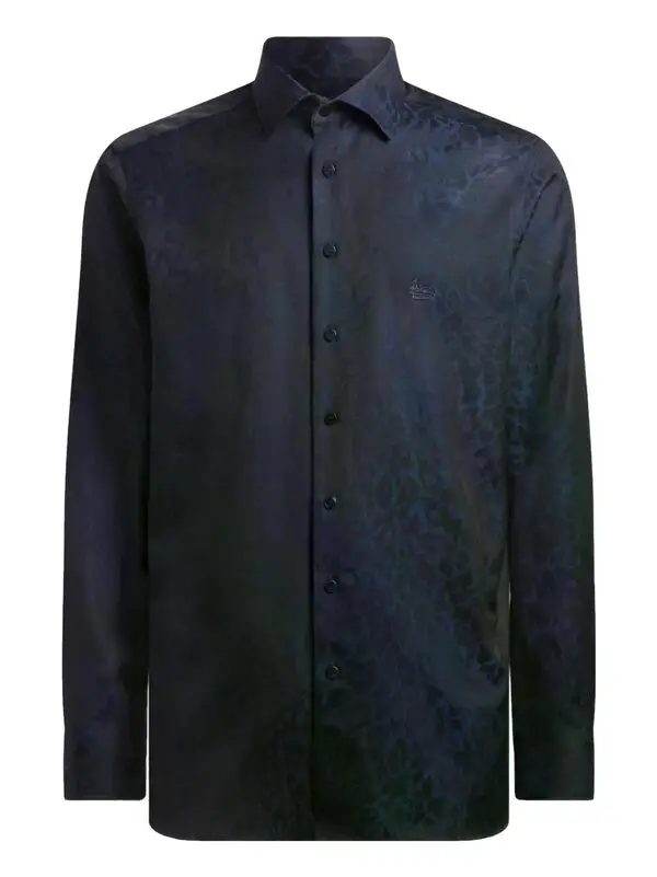 Etro Jacquard Animal Motif Cotton Shirt - Blue