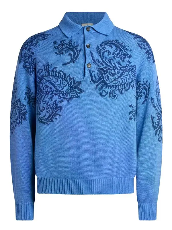 Etro Jacquard Inlays Polo Sweater - Blue