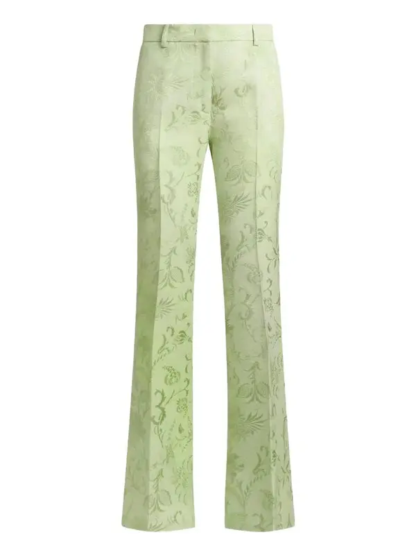 Etro Floral-motif Jacquard Trousers - Green