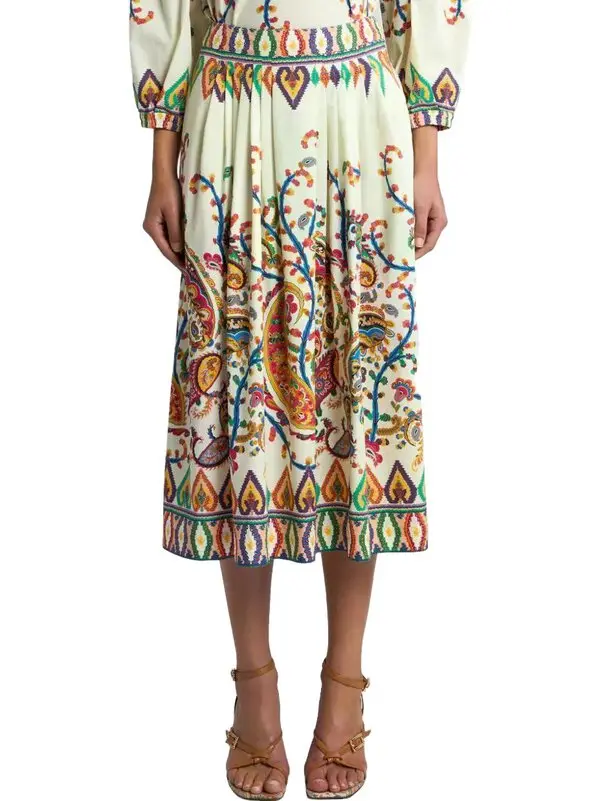 Etro Floral Paisley-print Pleated Midi Skirt - Neutrals