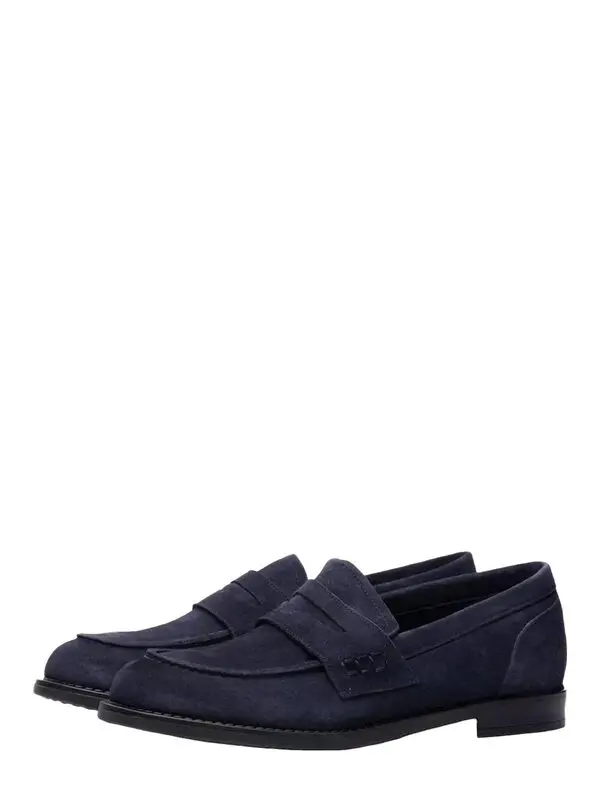 POCHE PARIS Suede Round-toe Loafers - Blue