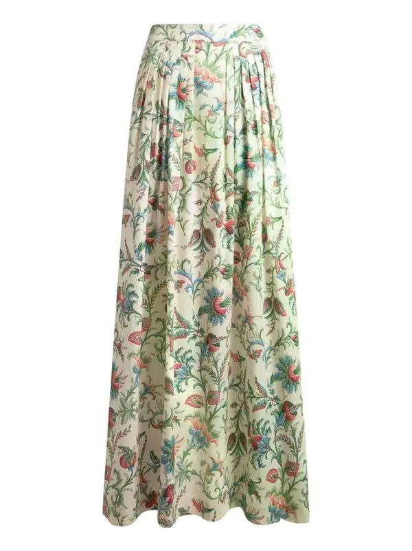 Etro Floral-motif Pleated Maxi Skirt - Neutrals