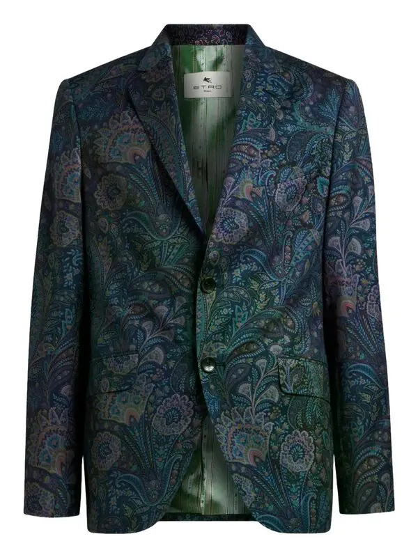 Etro Floral Motif Wool Jacket - Blue