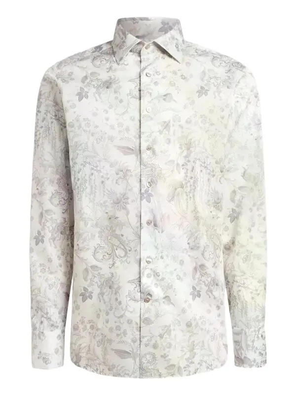 Etro Flora Fauna Motif Cotton Satin Shirt - White