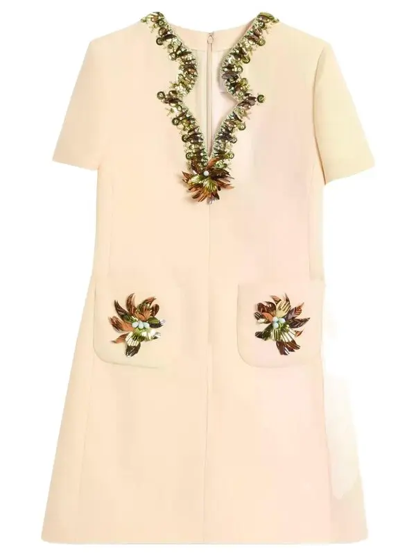 Valentino Garavani Crepe Couture Embroidered Mini Dress - Neutrals