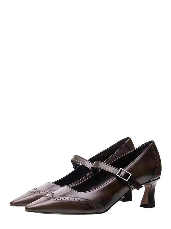 POCHE PARIS Buckle-strap Pointed-toe Pumps - Brown