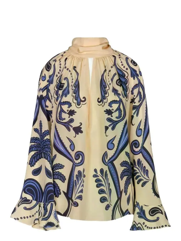 Johanna Ortiz Ritmo Sol Ruffled Printed Blouse - Neutrals