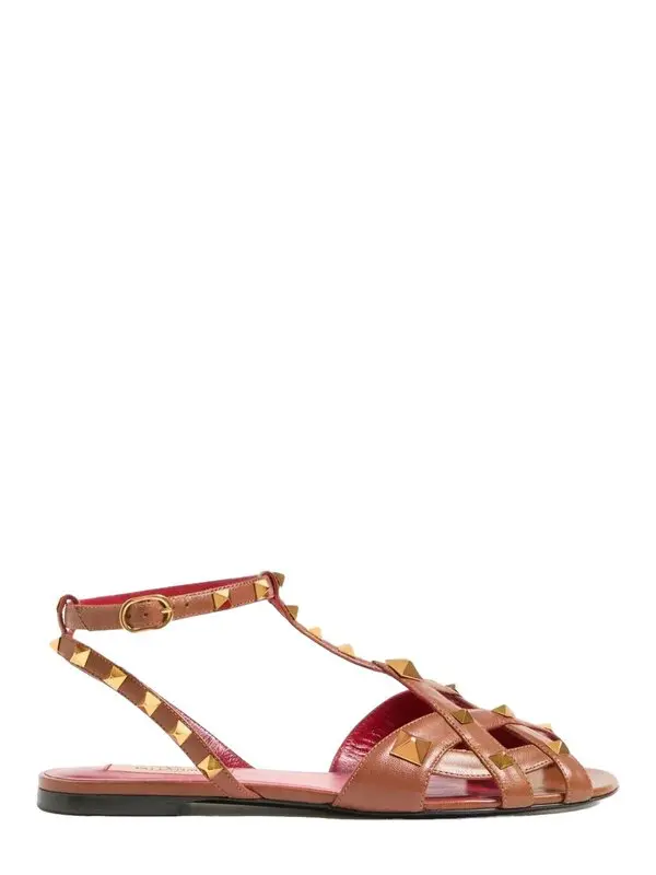 Valentino Garavani Studded Kidskin Sandals - Brown