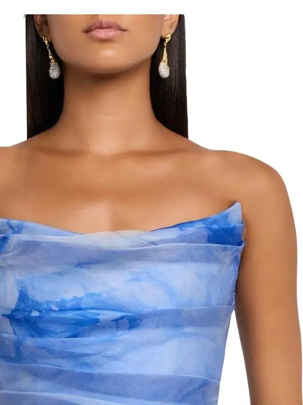 Pamella Roland Floral Silk Organza Strapless Drop-waist Gown - Blue Multi