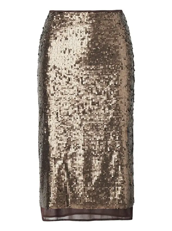 Rag & Bone Lucy Sequined Midi Skirt - Coffee