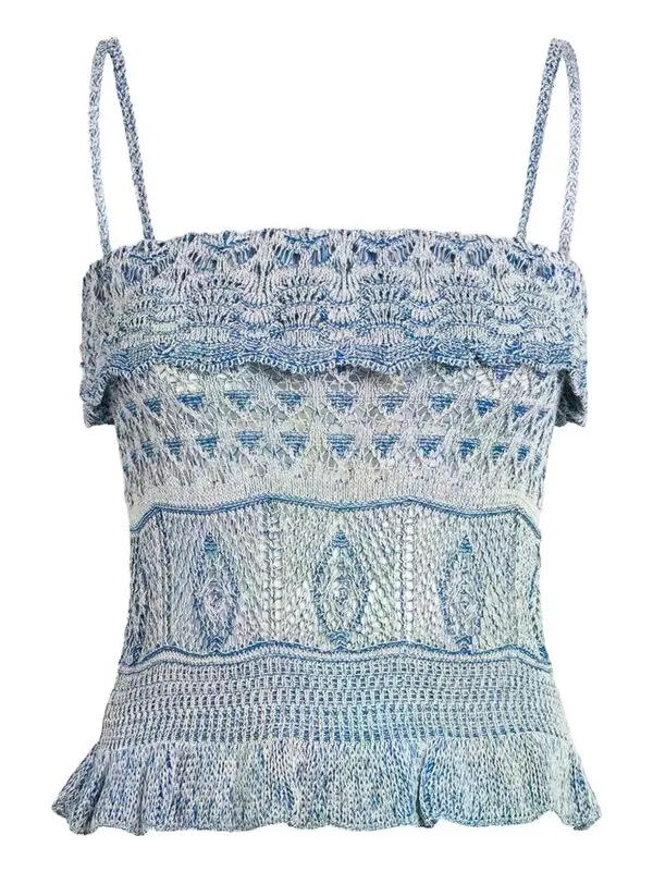 Etro Ruffled Cotton Top - Blue