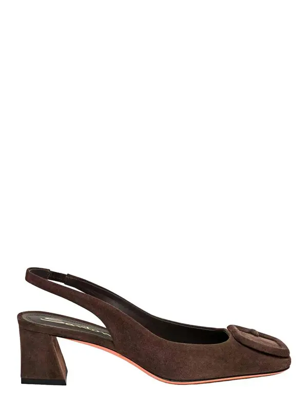 Santoni 5mm Suede Buckle Detail Pumps - Brown