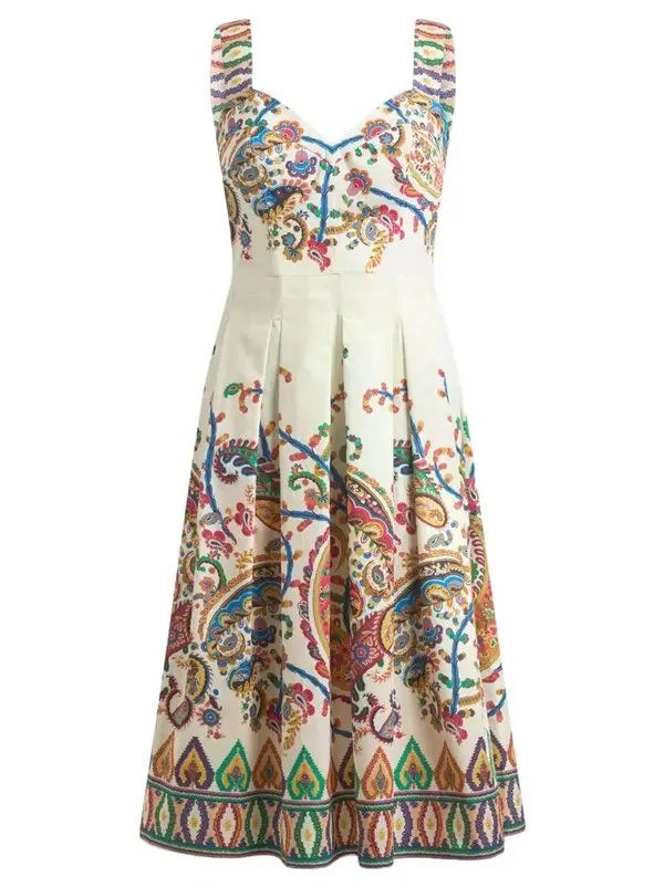 Etro Floral Paisley-print Cotton Midi Dress - Neutrals
