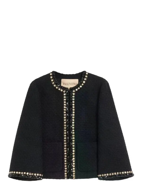 Valentino Garavani Canestrello Tweed Embroidered Jacket - Black