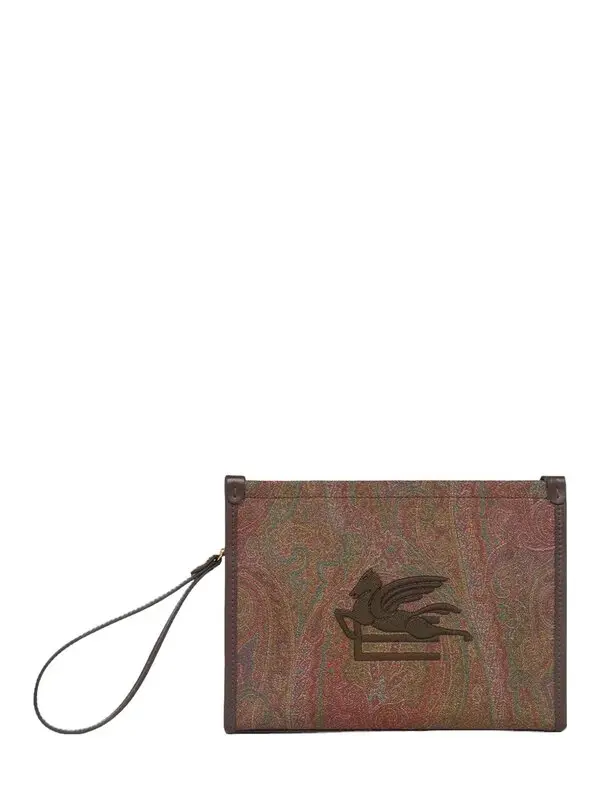 Etro Pegaso-embroidered Clutch - Brown