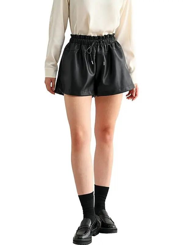 LUVEE Mable High Waist Faux Leather Shorts - Black