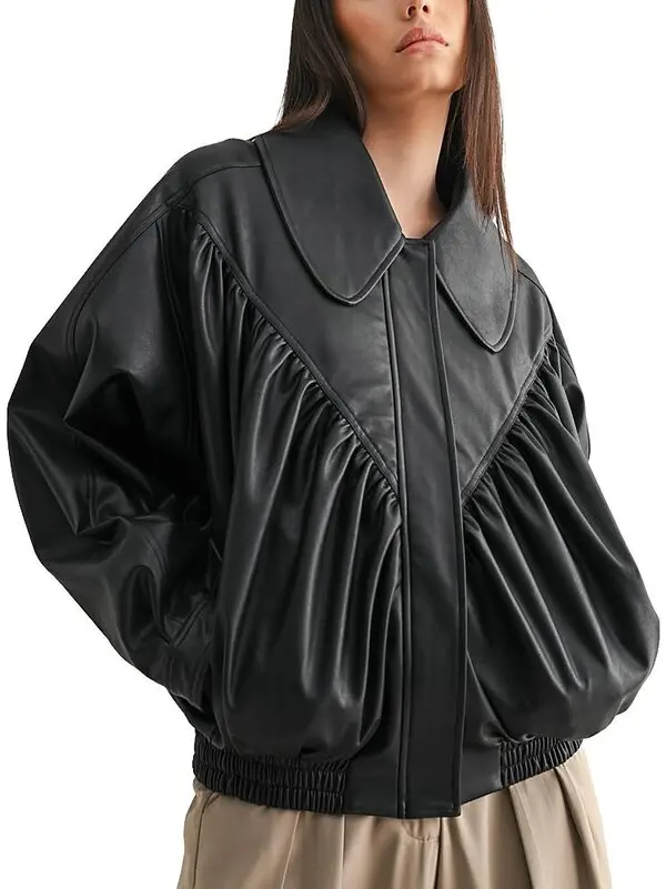 LUVEE Mable Oversized Retro Bomber Jacket - Black