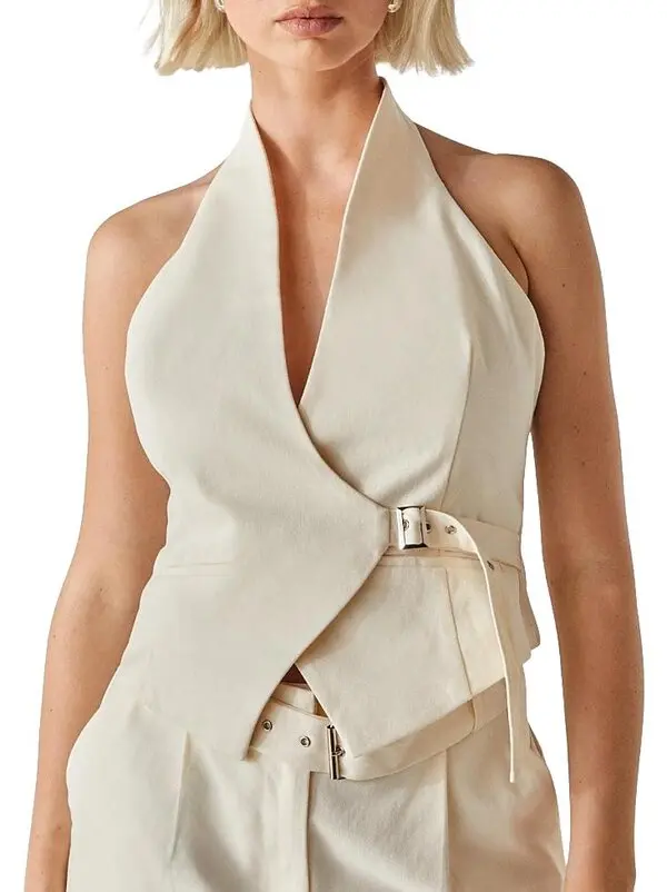 Nasty Gal Twill Buckle Halter Neck Top - Cream