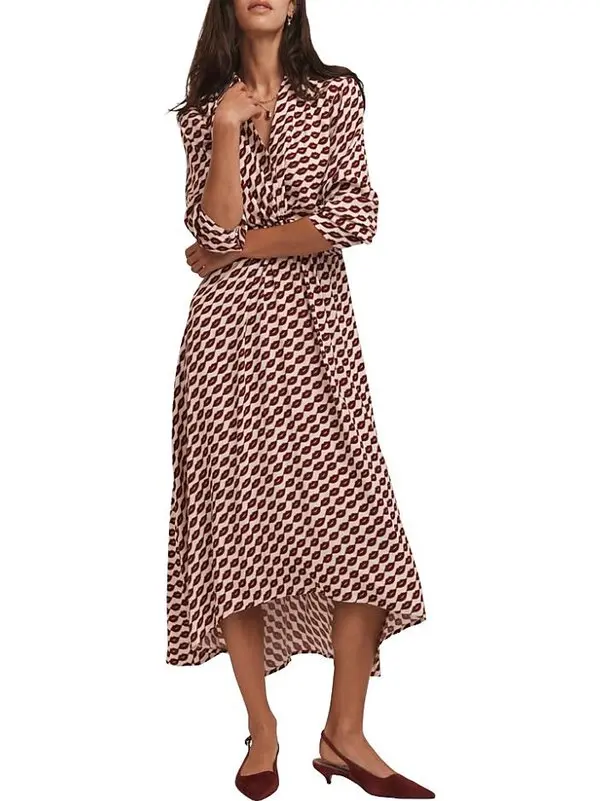 Mint Velvet Lip Print Midi Shirt Dress - Red