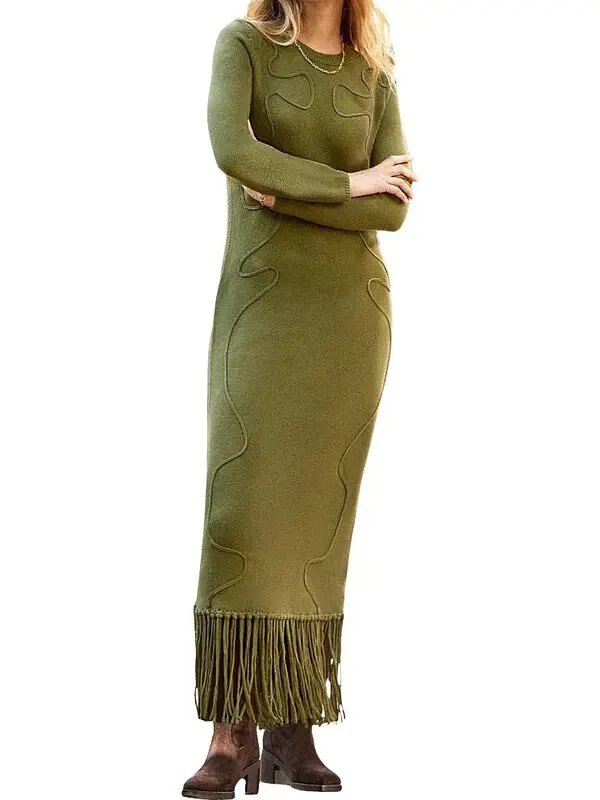 RO & ZO Applique Knit Maxi Dress - Khaki