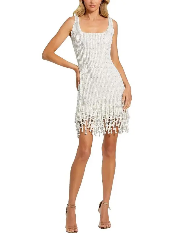 Mac Duggal Pearl Beaded Mini Dress With Square Neck - Ivory