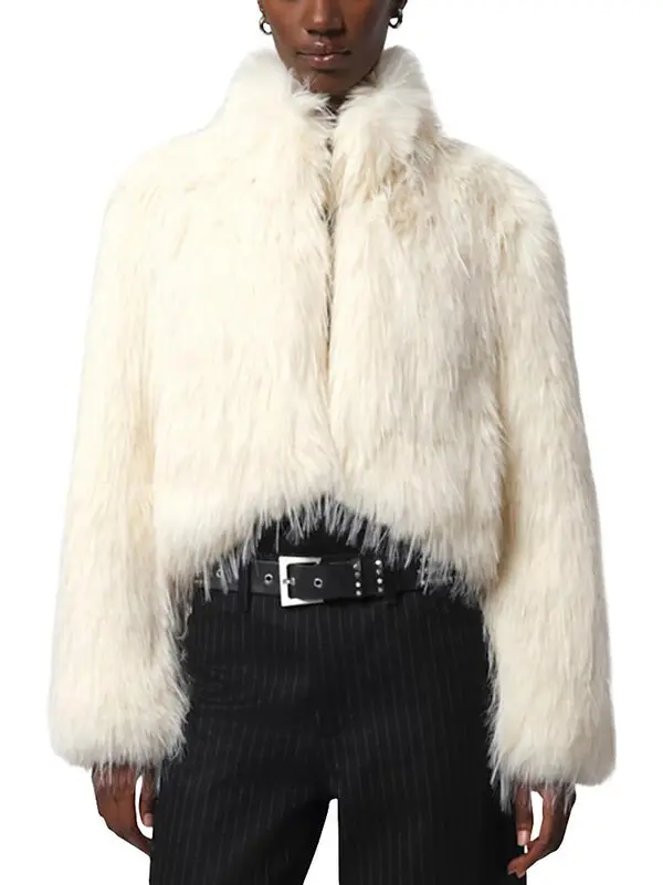 Apparis Ginette Faux Fur Cropped Jacket - Ivory