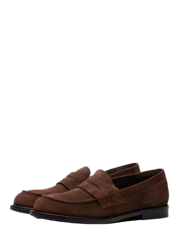 POCHE PARIS Round-toe Suede Loafers - Brown