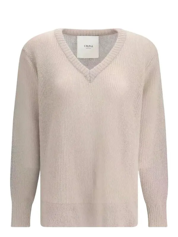 CRUNA Giselle Ribbed-knit V-neck Sweater - Neutrals