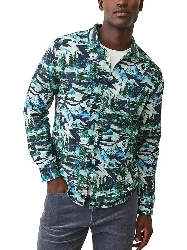 Marine Layer Printed Long Sleeve Button Front Shirt - Navy Ski Print