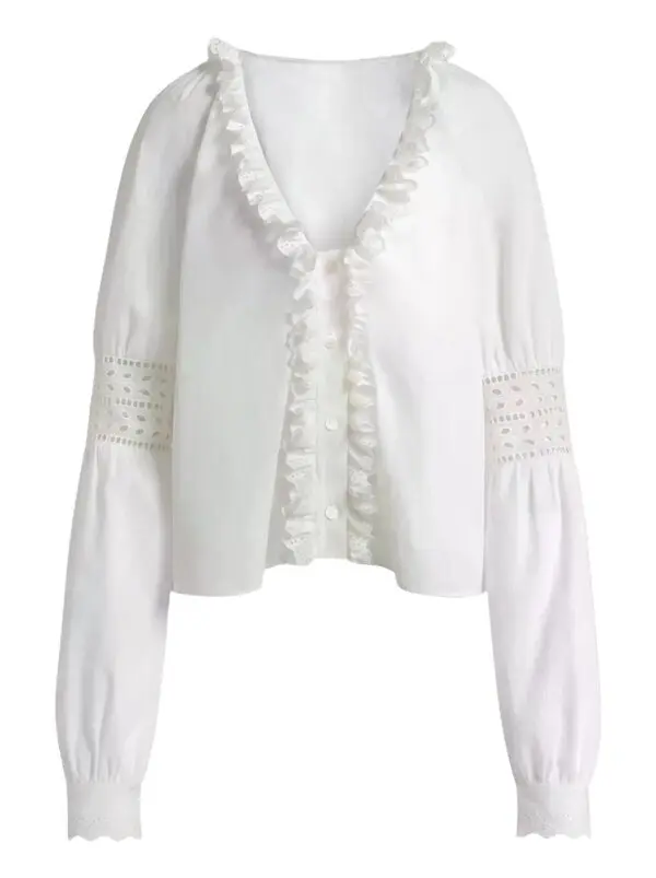 Alberta Ferretti Ruffled V-neck Blouse - White