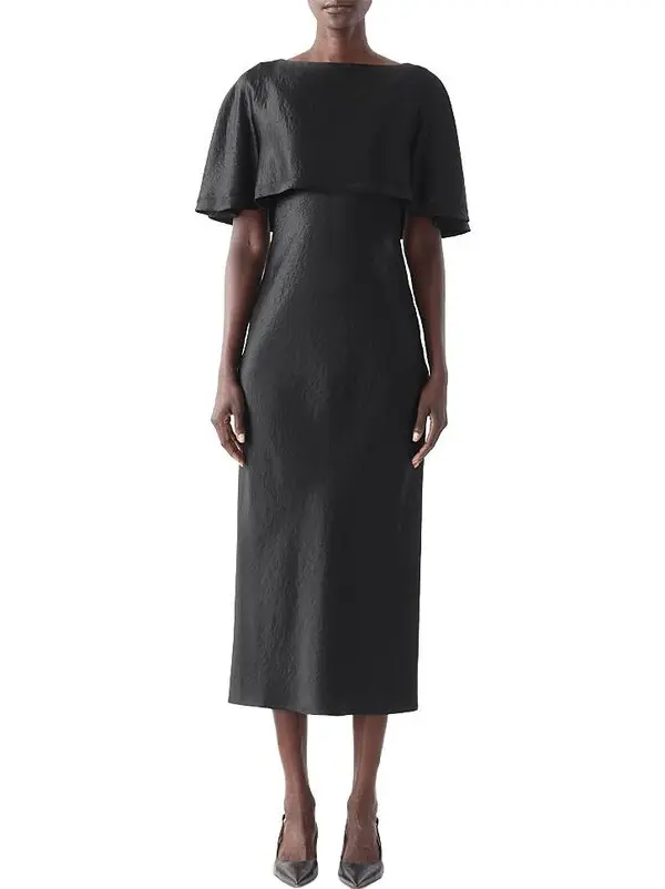 JASON WU Washed Twill Cape Midi Dress - Black