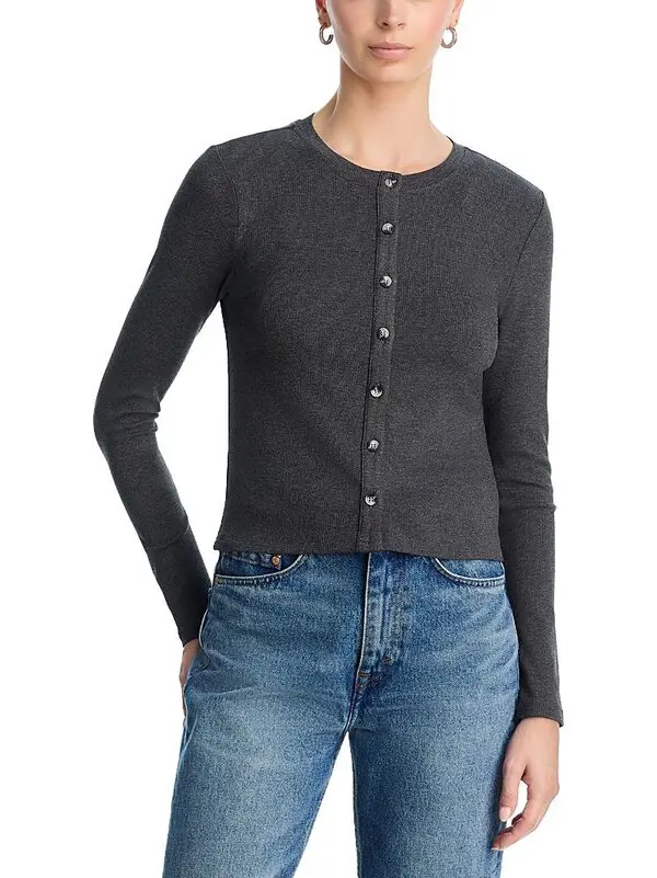 PERFECTWHITETEE Maureen Luxe Rib Fitted Cardigan - Charcoal