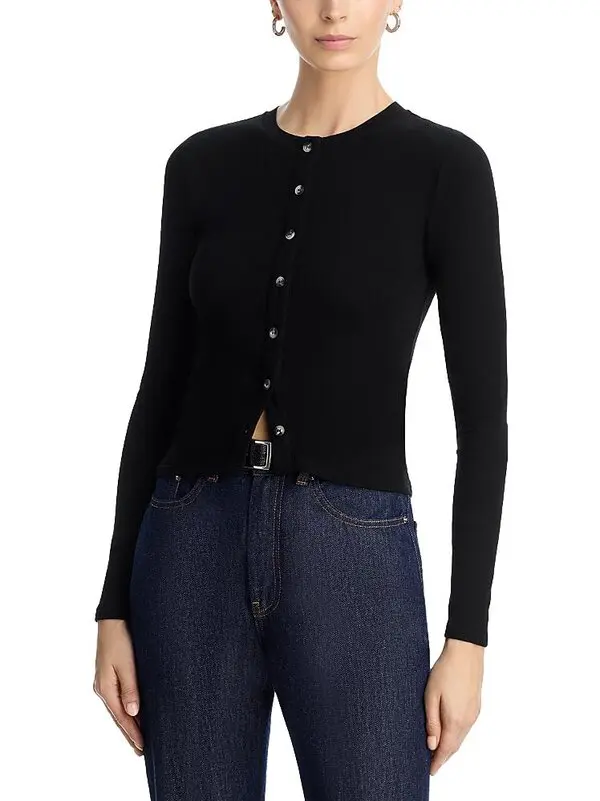 PERFECTWHITETEE Maureen Luxe Rib Fitted Cardigan - True Black