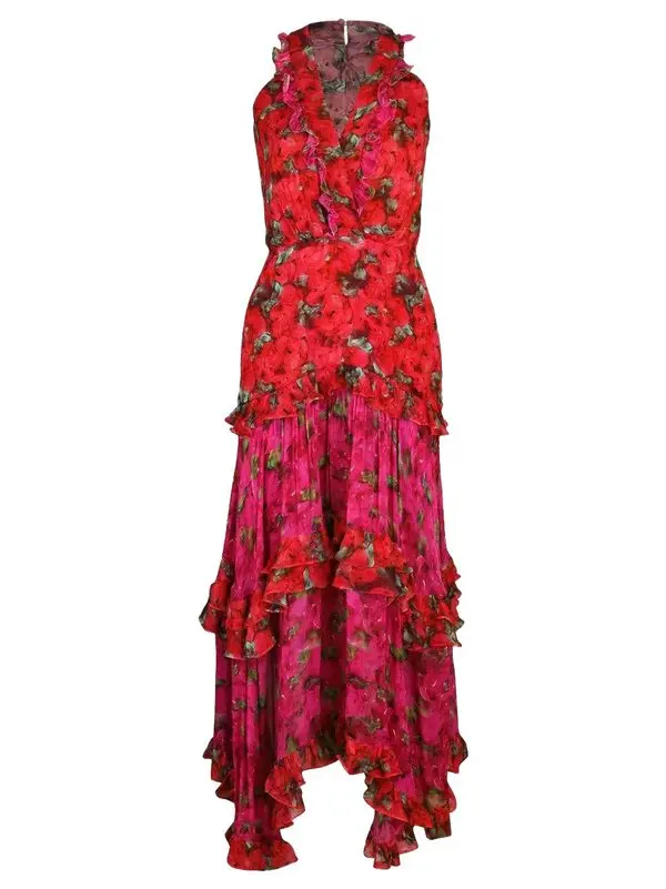 Saloni Jolie Floral Midi Dress - Red