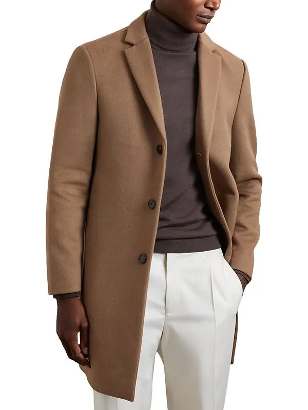 REISS Gable Wool Blend Overcoat - Light Brown