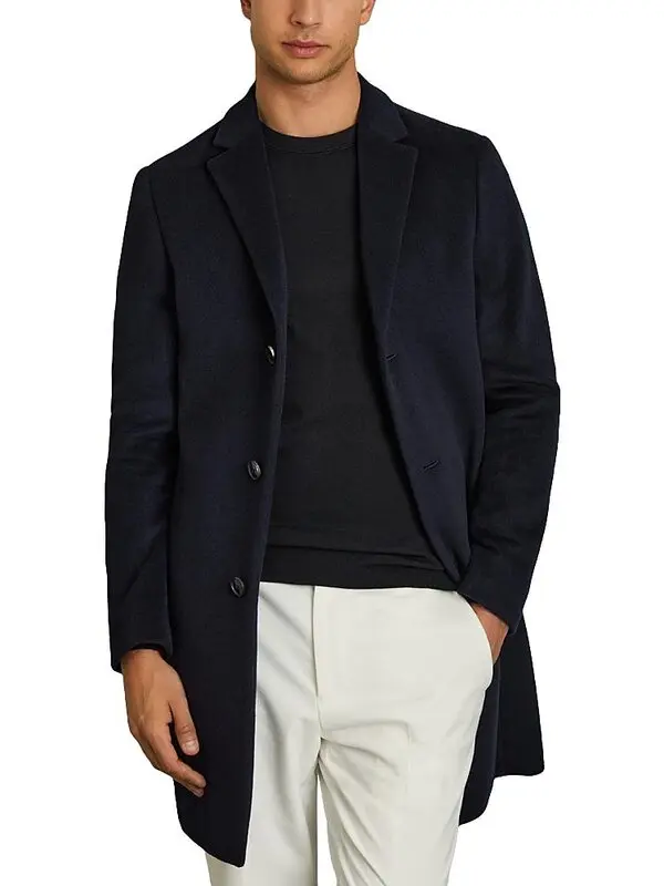 REISS Gable Wool Blend Overcoat - Navy