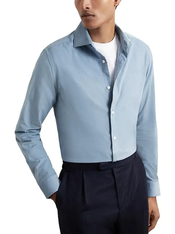 REISS Fine Corduroy Button Front Shirt - Airforce Blue