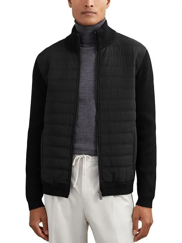 REISS Quilted Zip Through Jacket - Black
