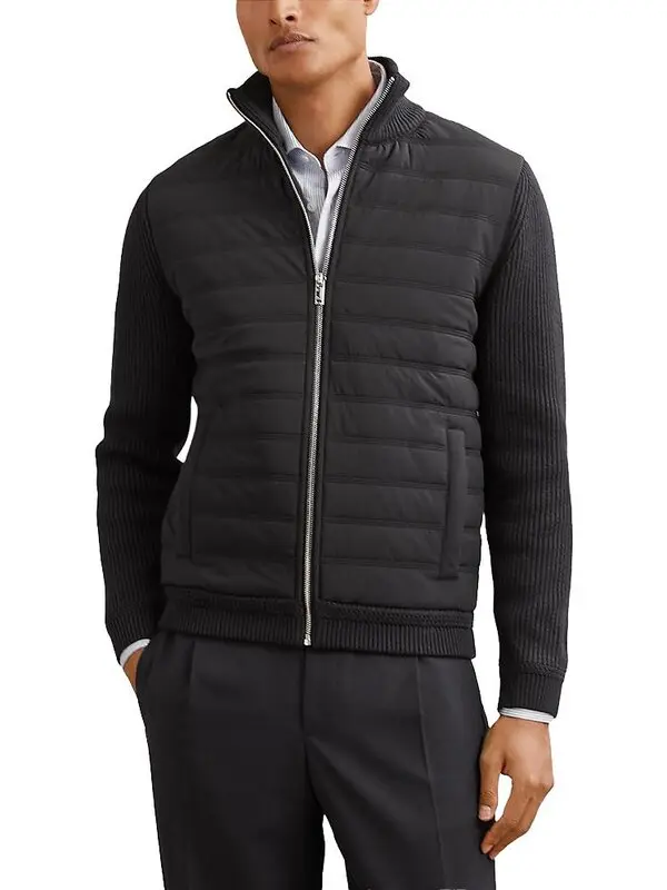 REISS Quilted Zip Through Jacket - Navy