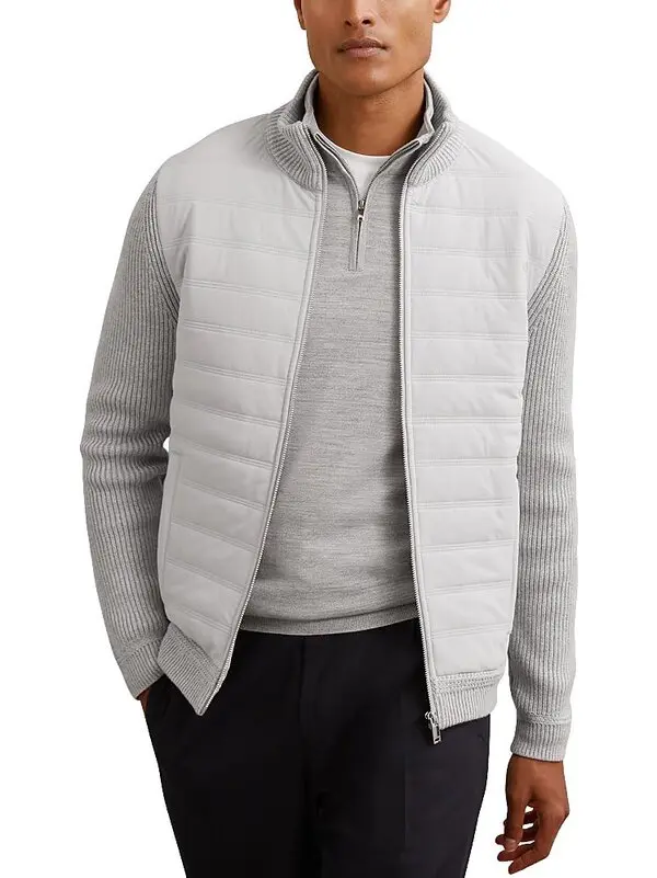 REISS Quilted Zip Through Jacket - Soft Grey