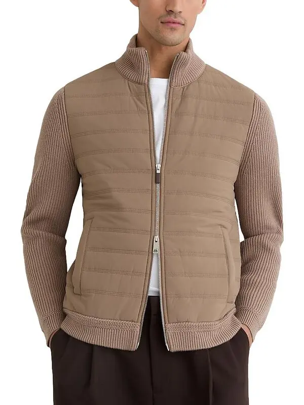 REISS Long Sleeved Quilted Jacket - Taupe Brown