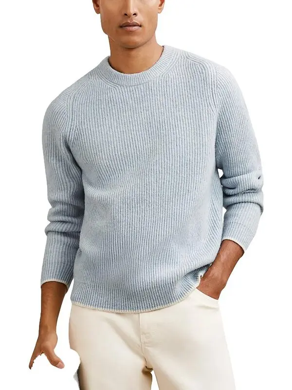 REISS Crammond Ribbed Crewneck Sweater - Soft Blue
