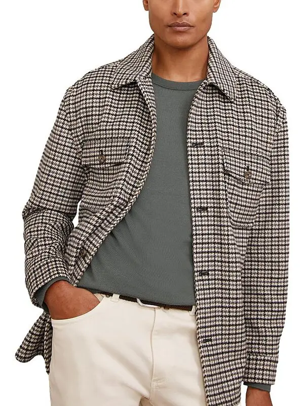 REISS Liam Houndstooth Overshirt - Grey
