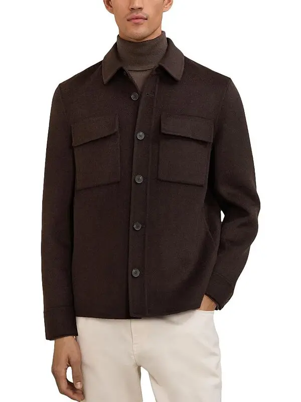 REISS Net Long Sleeved Twin Pocket Overshirt - Brown