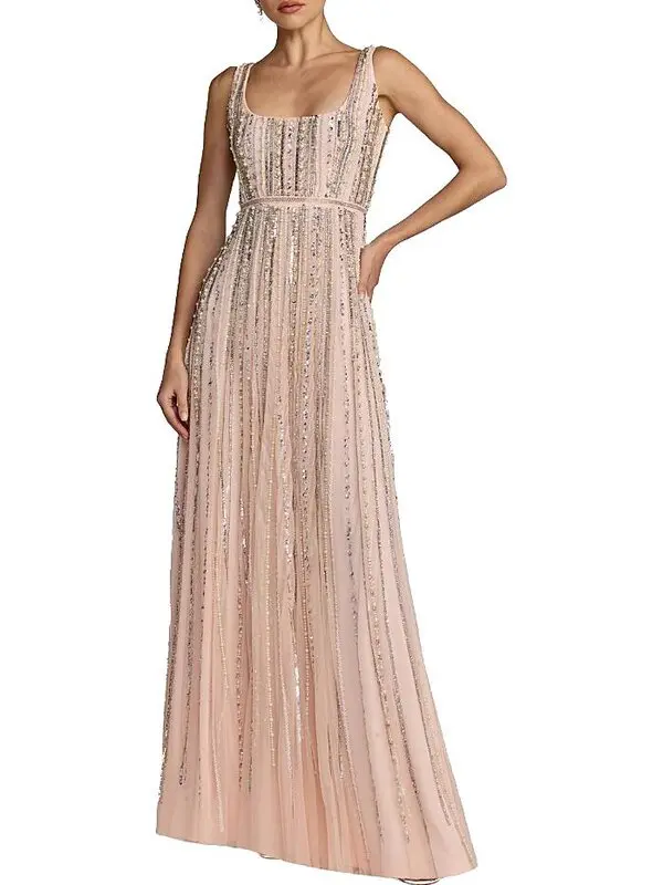 Mac Duggal Embellished A-line Gown With Stripes - Blush